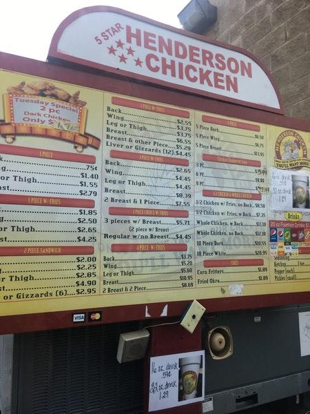 Menu at Henderson Chicken restaurant, DeSoto