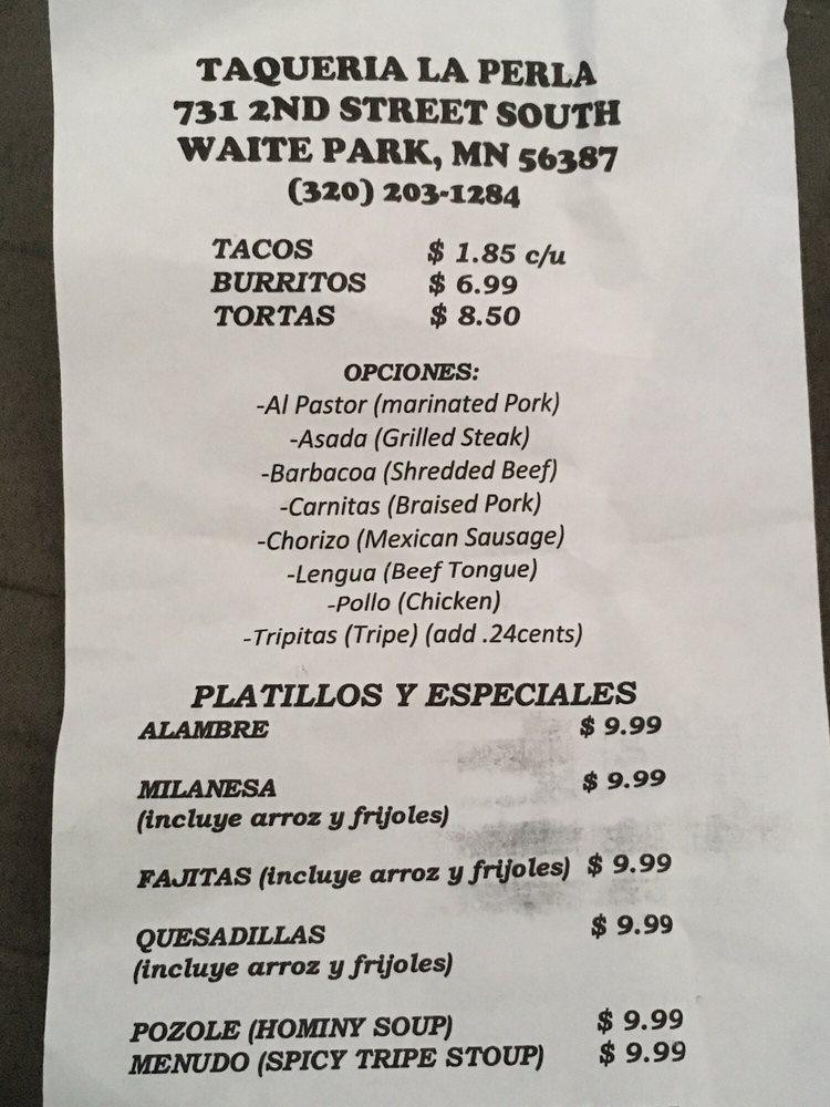 Menu at La Perla Market restaurant, Waite Park