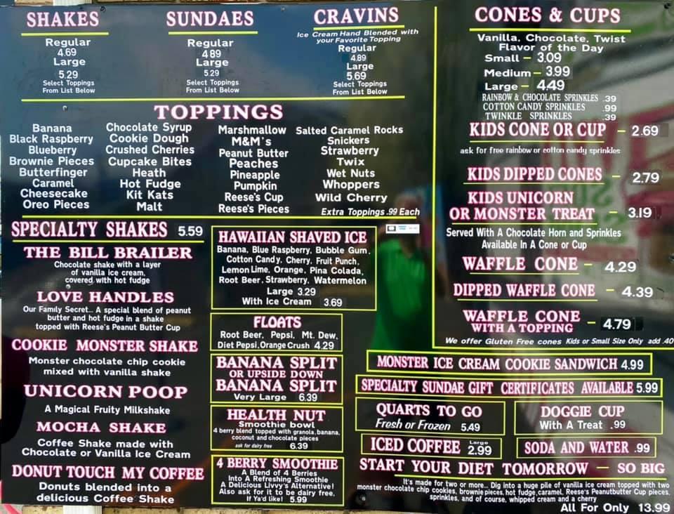 Menu at Livvy's Soft Serve fast food, Cresaptown