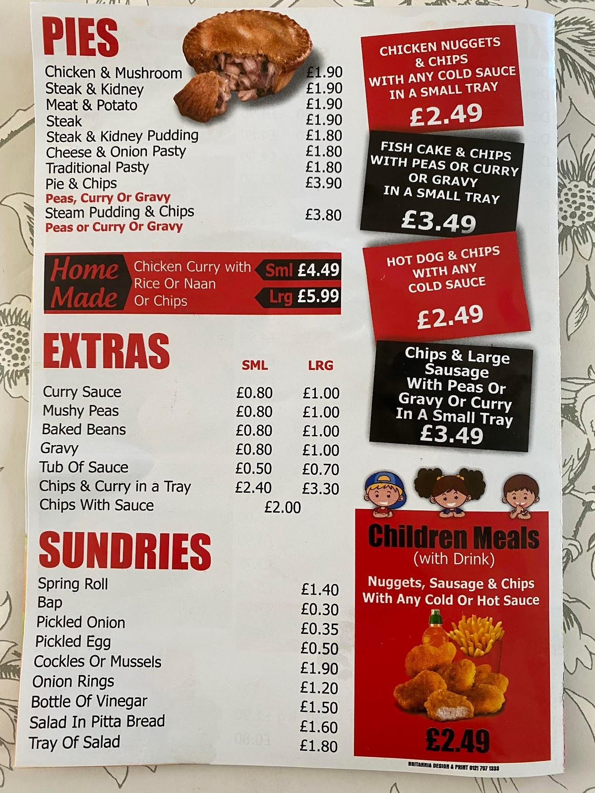 Menu at Oakhill Fish Bar, Stoke-on-Trent