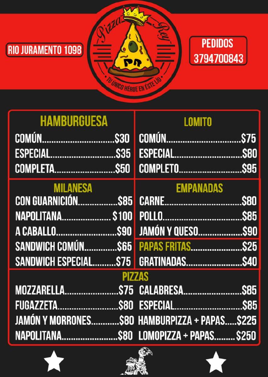 Menu at Pizza Rey restaurant, Corrientes