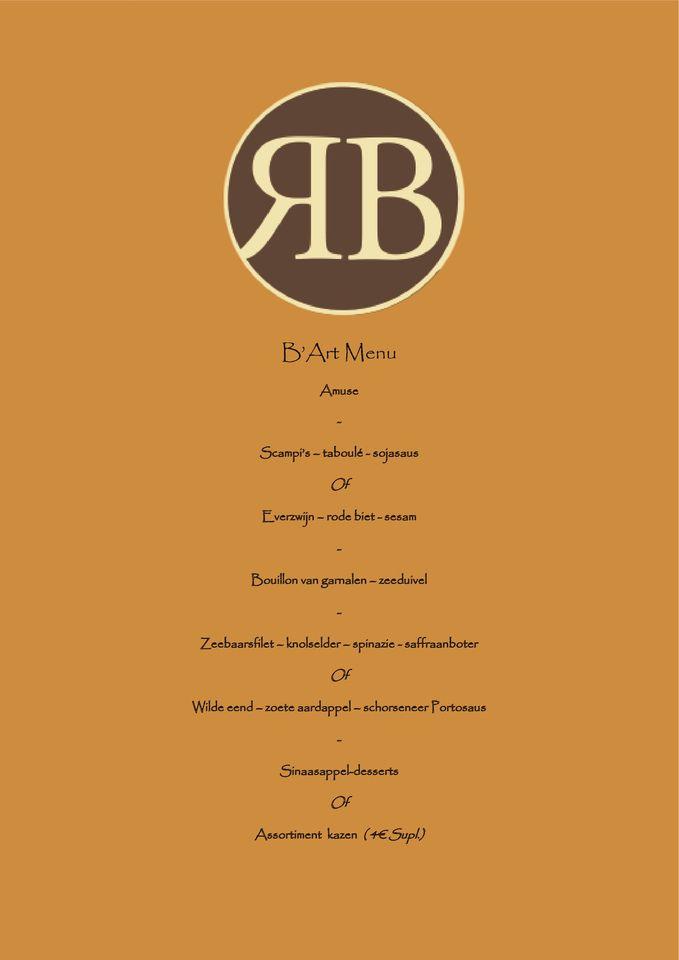 Menu at Resto B'Art, Sint-Niklaas