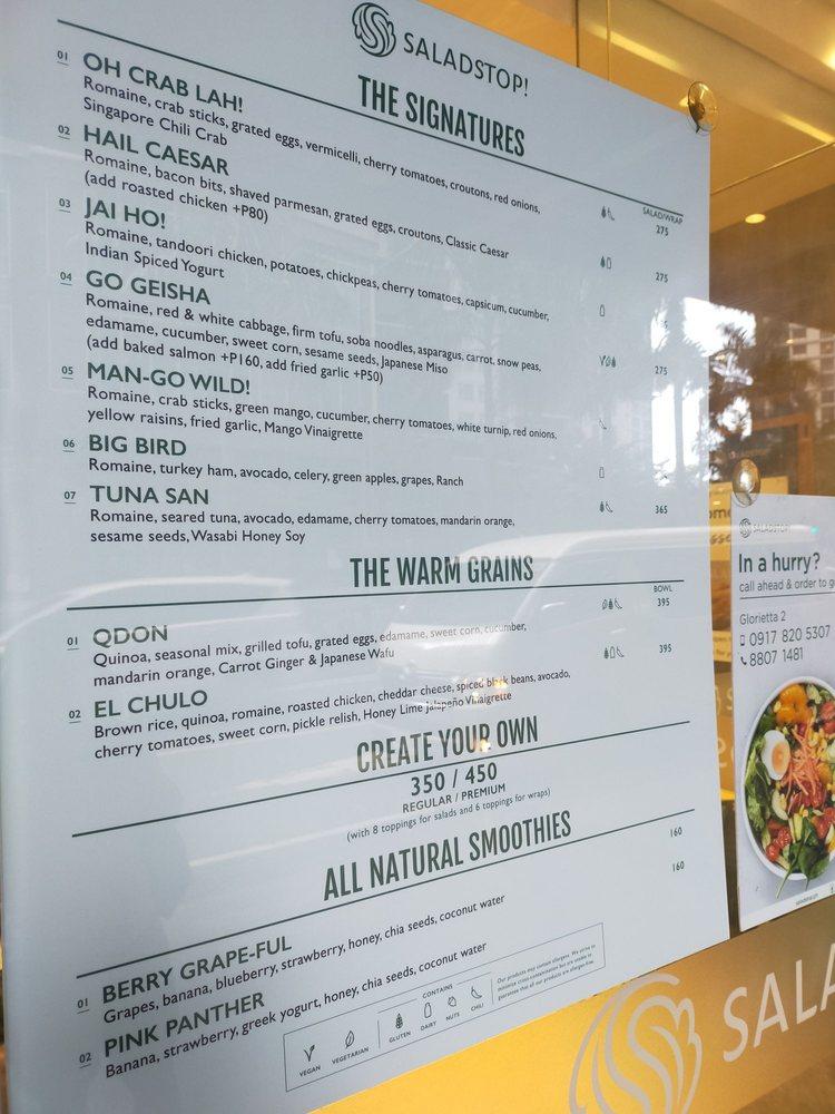 Menu at SaladStop! - Glorietta 4 restaurant, Makati, G/F Glorietta 2 (along