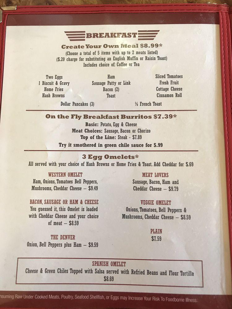 Menu at Sky Rider Cafe, Marana