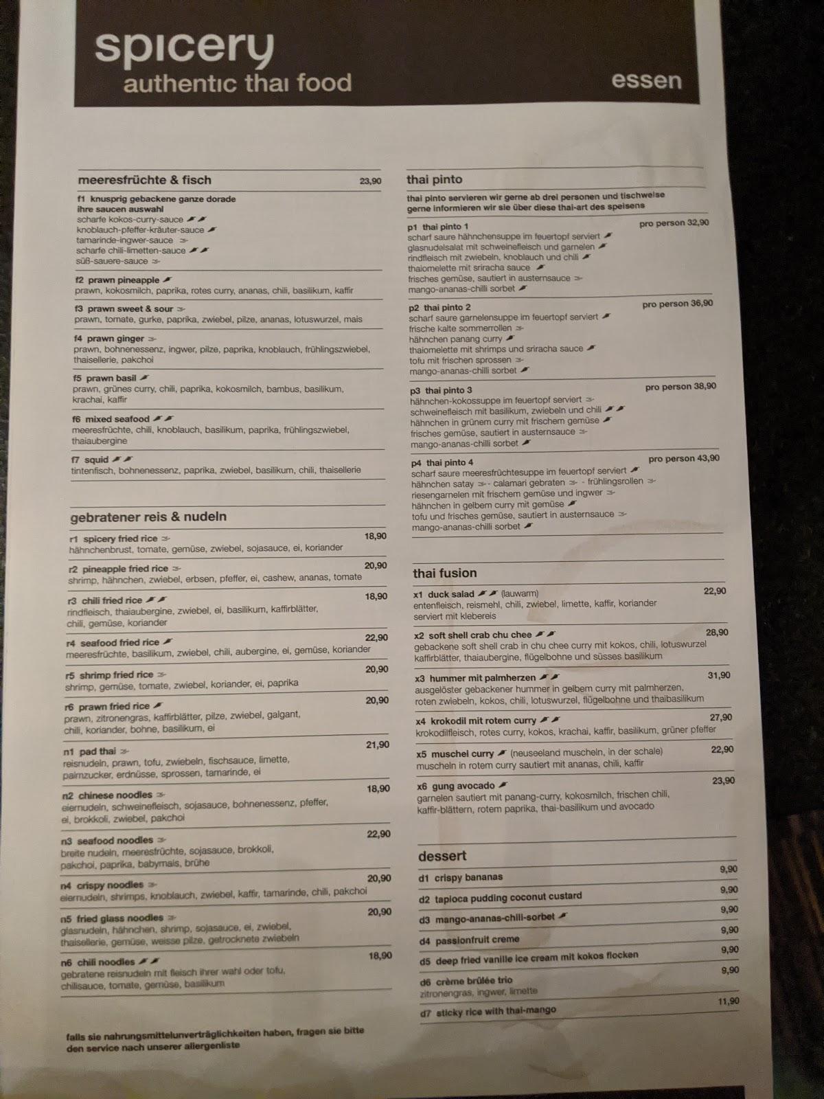 Speisekarte von spicery restaurant, München