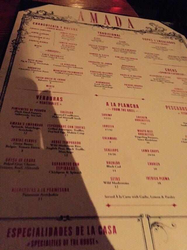 Menu at Amada pub & bar, Philadelphia