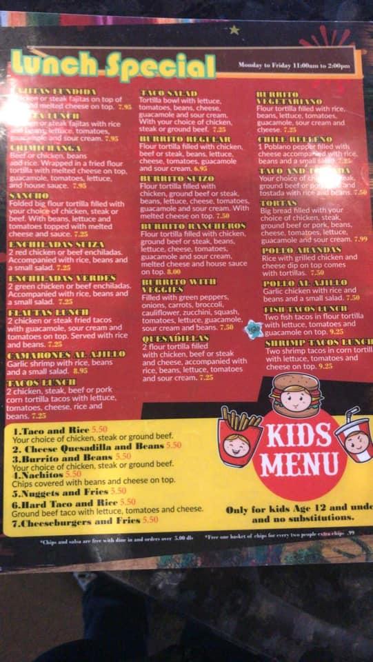 Menu at Arandas Mexican Restaurant, Fairfield