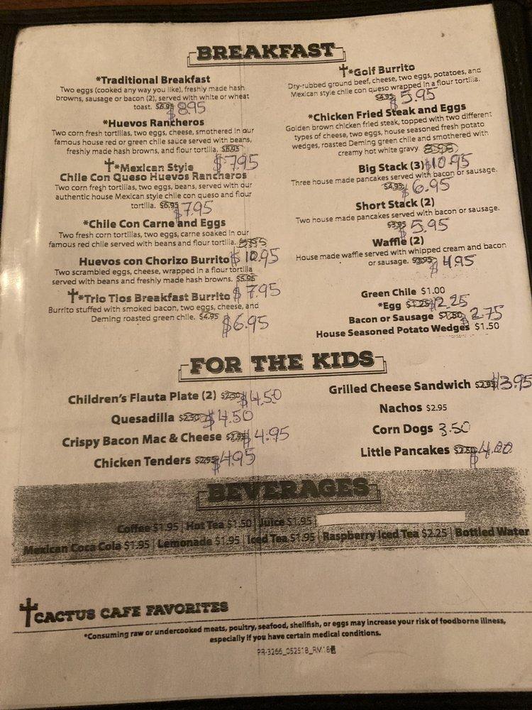 Menu at Cactus Cafe, Deming