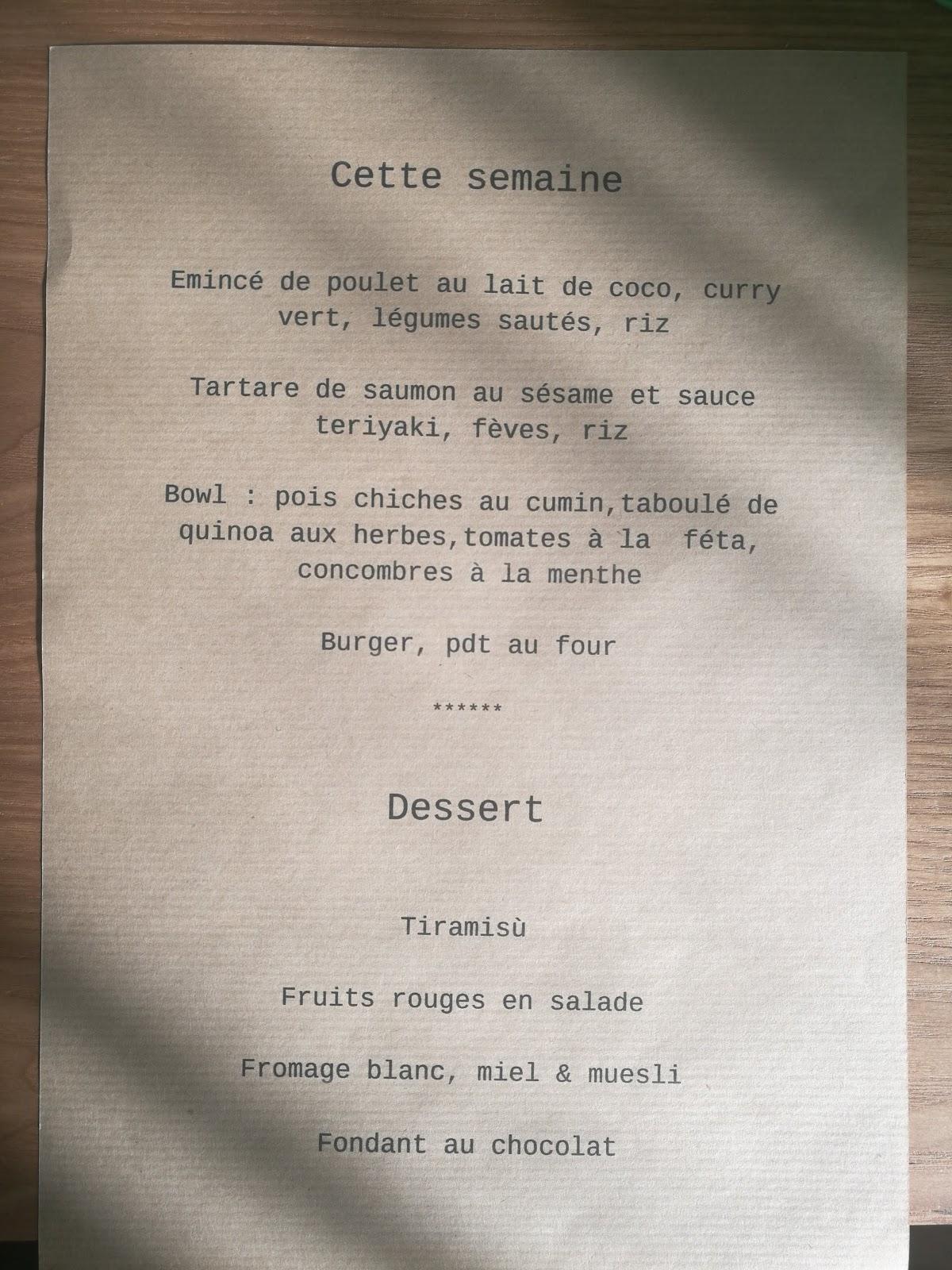 Menu au Cinq restaurant, Clamart