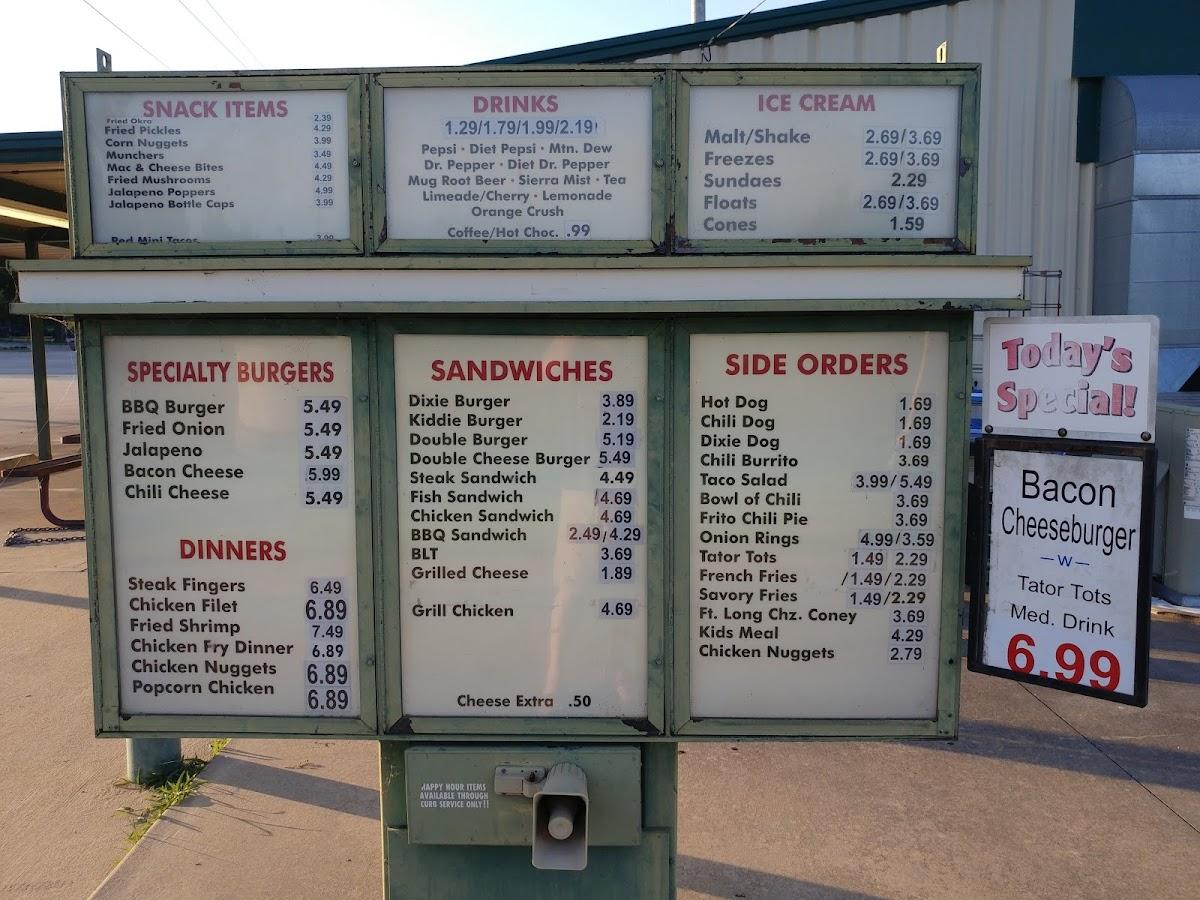 Menu at Dixie Dog Drive-In restaurant, Ponca City