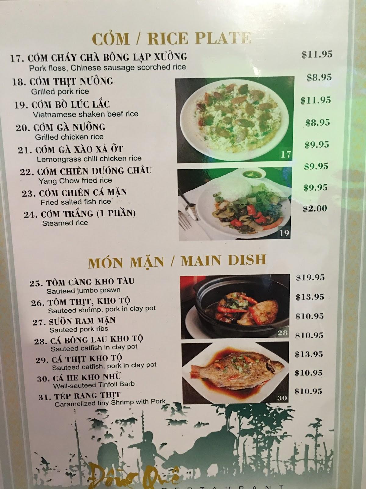 Menu at Dong Que Restaurant, San Jose, 2852 Alum Rock Ave
