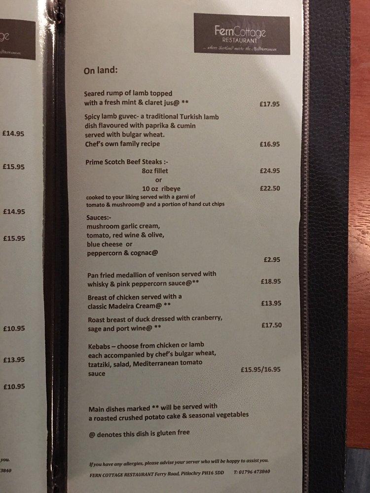 Menu at Fern Cottage Restaurant, Pitlochry