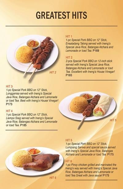 Menu at Ineng's Special BBQ, Davao City, The Peak