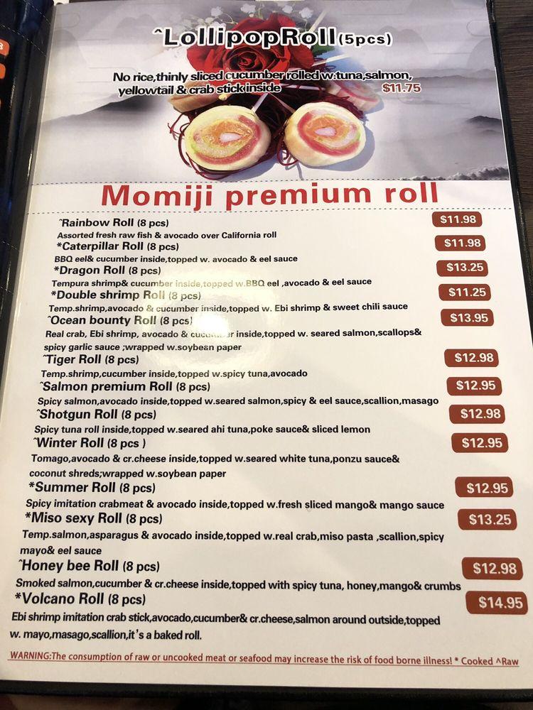 Menu at Momiji sushi bento teriyaki restaurant, Klamath Falls