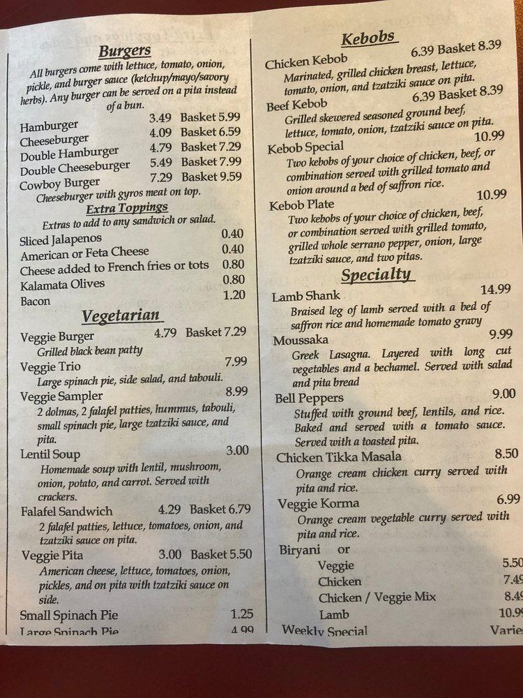 Menu at Nikki's Greek Restaurant, Stillwater