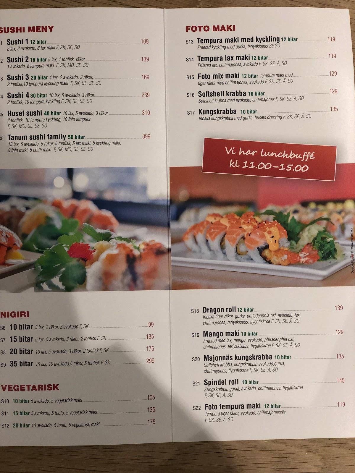 Menu at Tanum Sushi & Thai Mat restaurant, Tanumshede