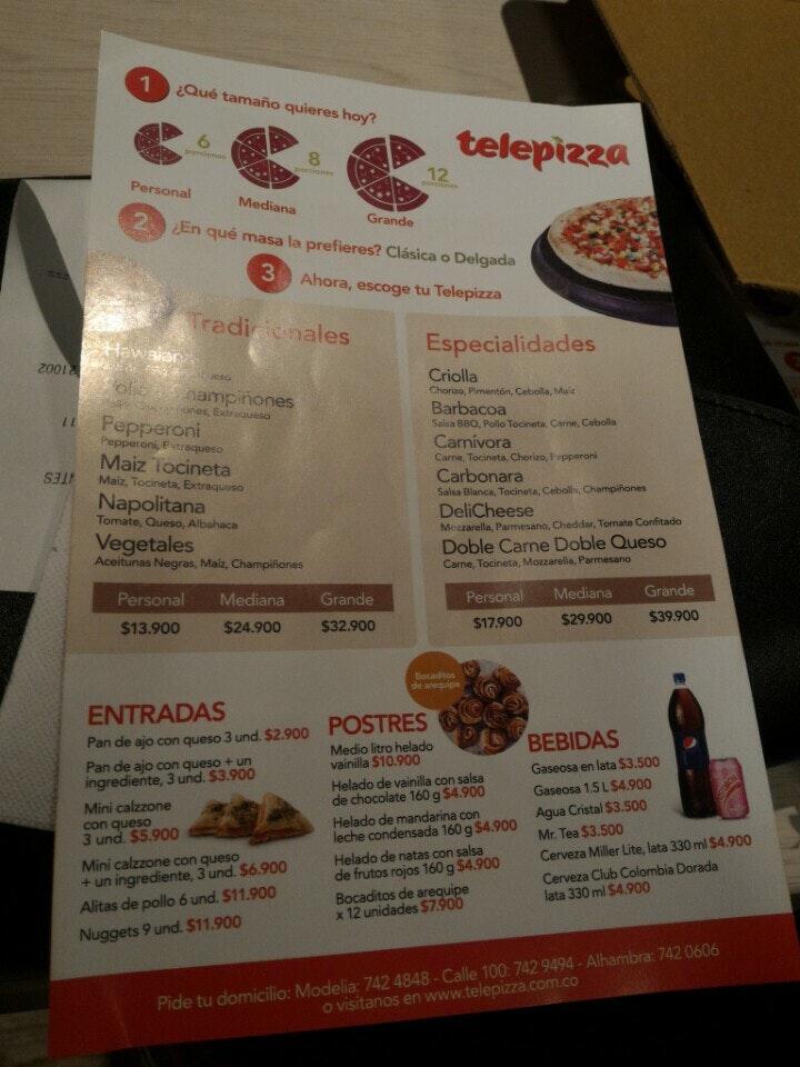 Menu at Telepizza restaurant, Bogotá, Ac. 100 #18 62