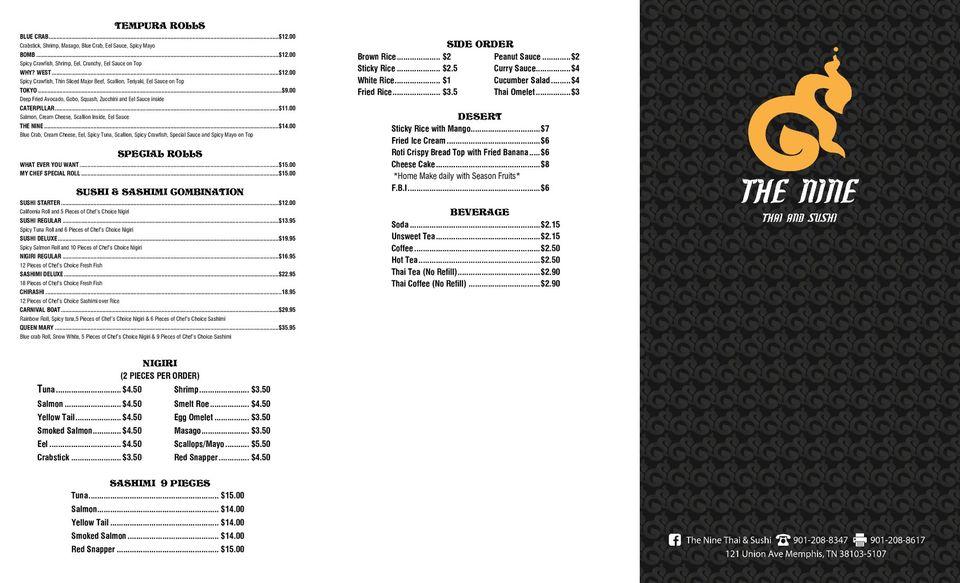 Menu at The Nine Thai Sushi restaurant, Memphis