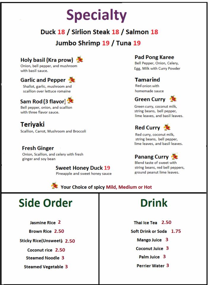 Menu at Touch Thai Restaurant, Bethlehem
