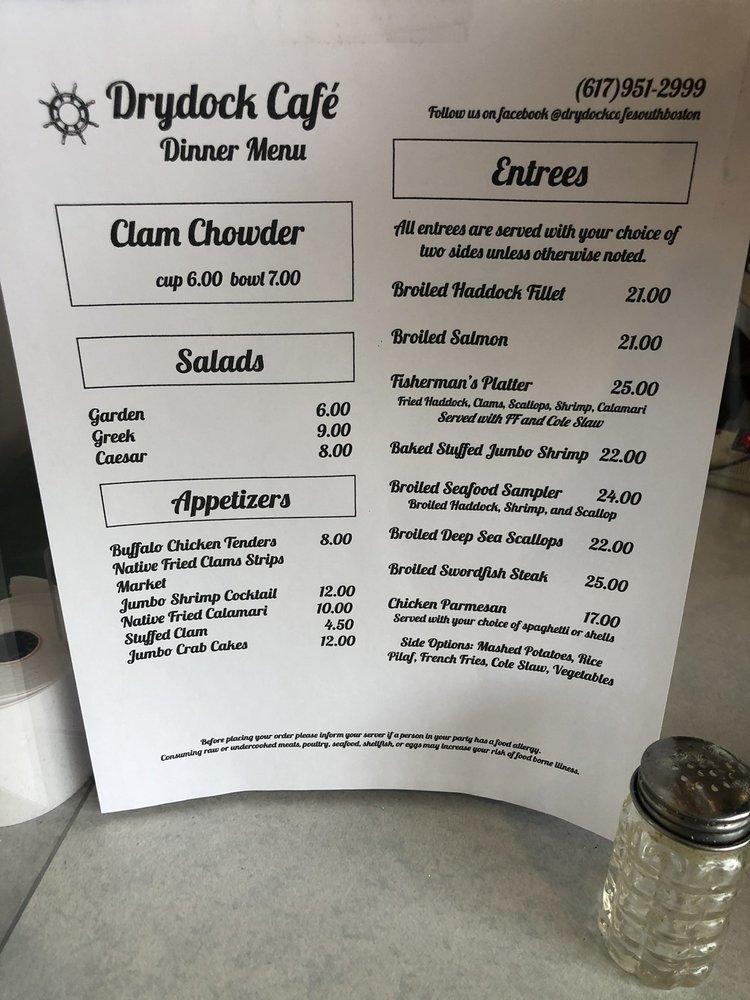 Menu at Drydock Cafe, Boston