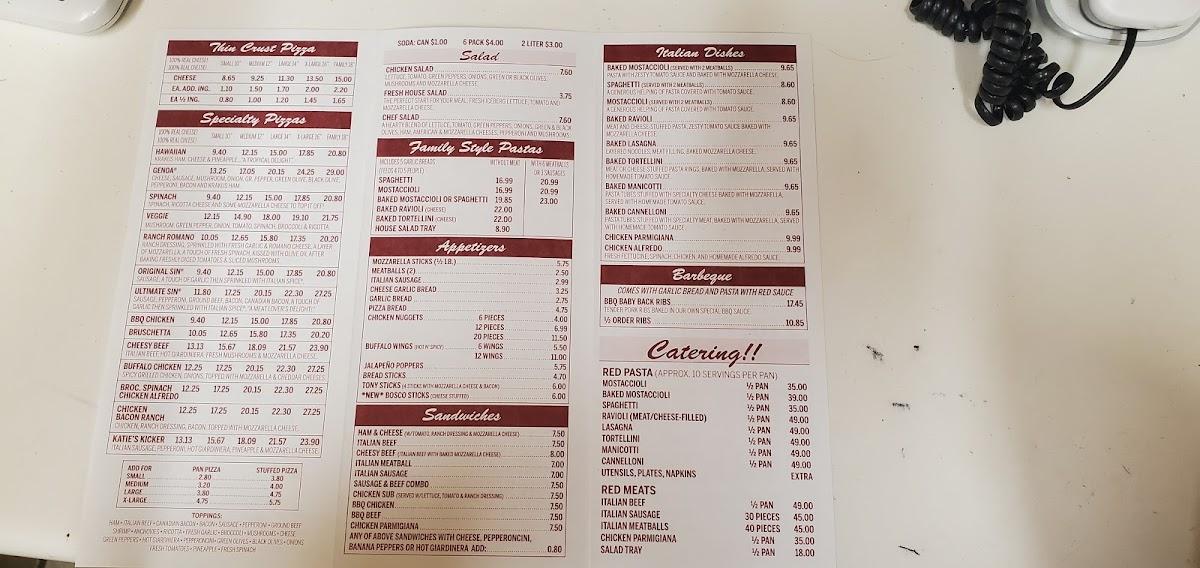 Menu at Genoa Pizza pizzeria, East Troy