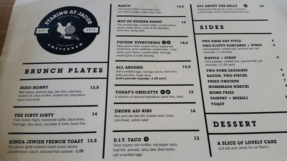 Menu at Staring at Jacob, Amsterdam