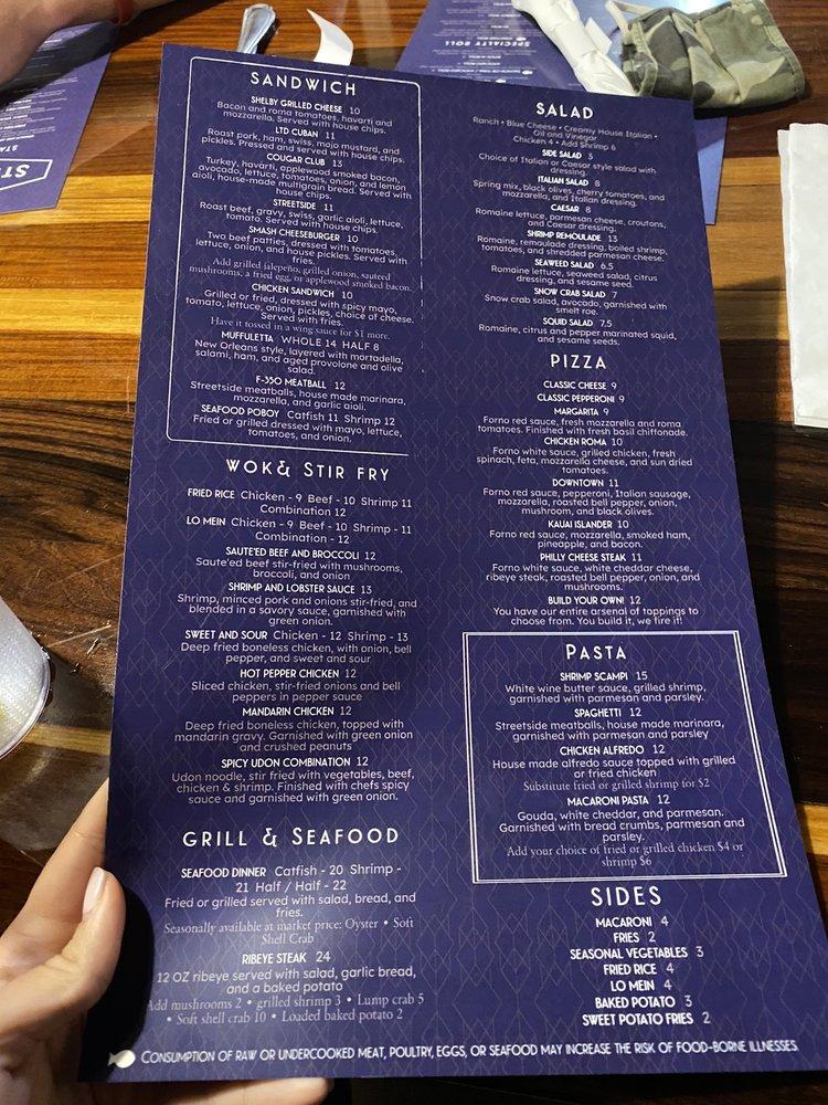 Menu at Streetside Market restaurant, Hammond