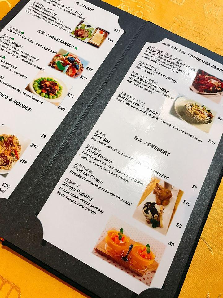 Menu at Tang Dynasty Chinese Restaurant, Bellerive