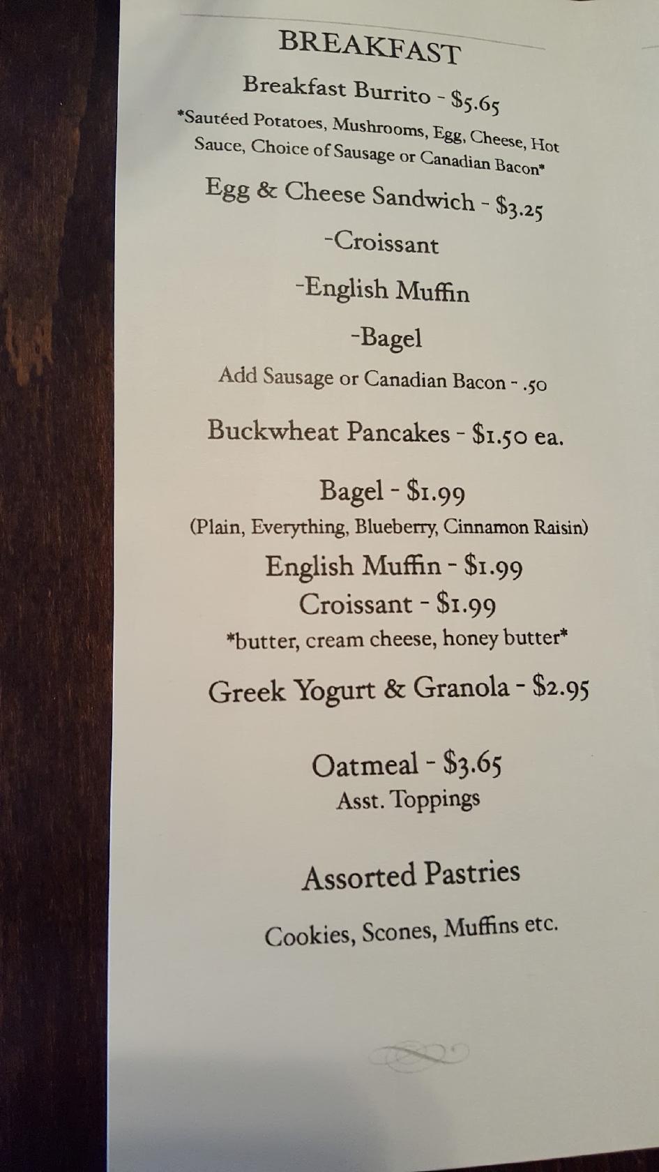 Menu at The Arbor Coffee House Cafe & Tea Room, Warren