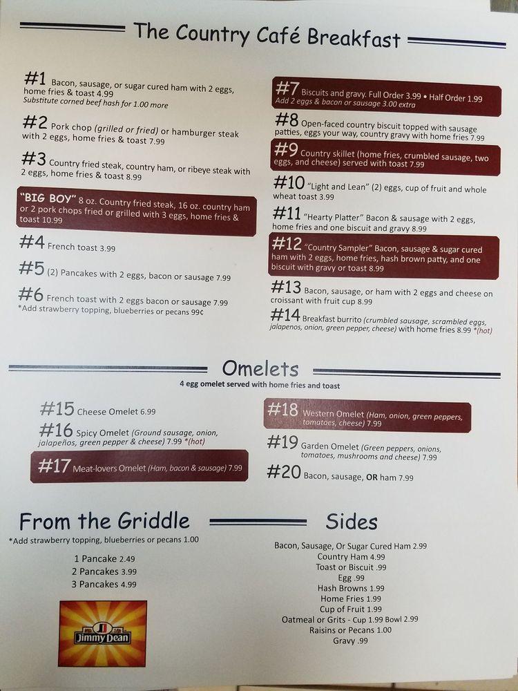 Menu at The Country Cafe, Festus