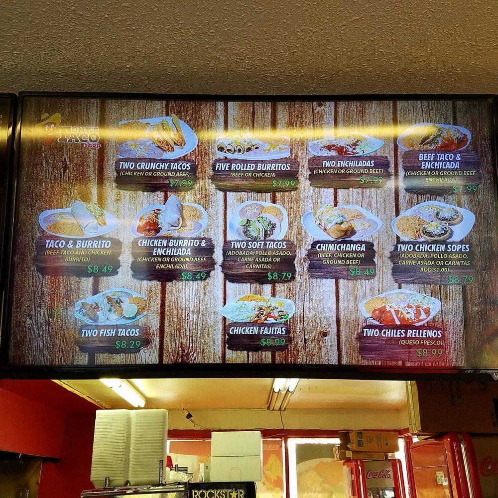 Menu at Tony’s Taco Shop restaurant, Salem