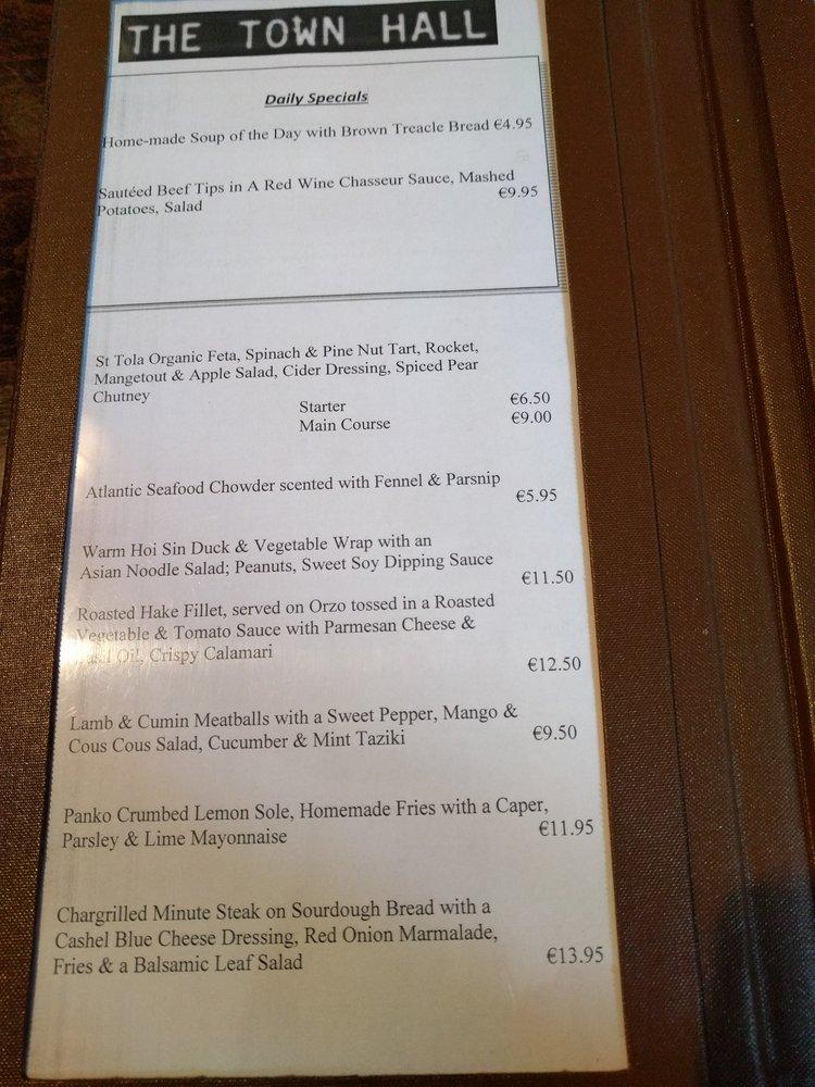 Menu at Town Hall Bistro cafe, Ennis