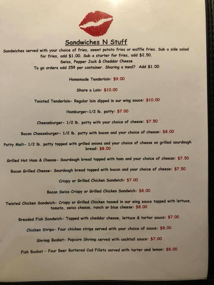 Menu at Twisted Too Bar & Grill, Roseville