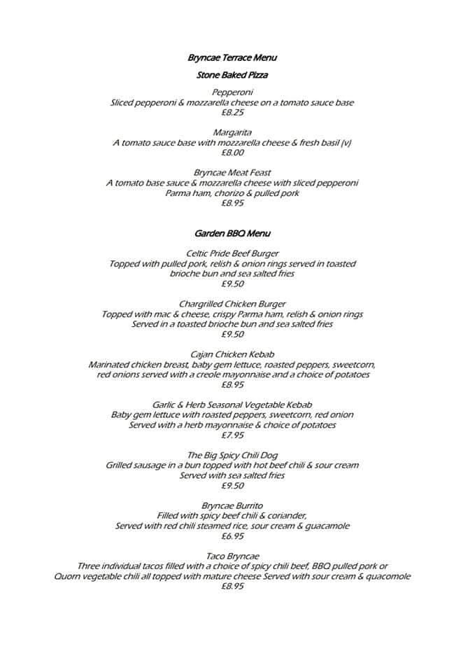 Menu at Bryncae Arms pub & bar, Llanharan