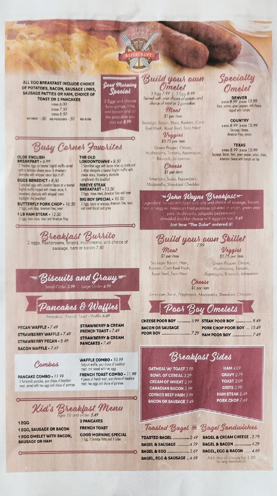 Menu at Busy Corner Restaurant In Pekin, Pekin