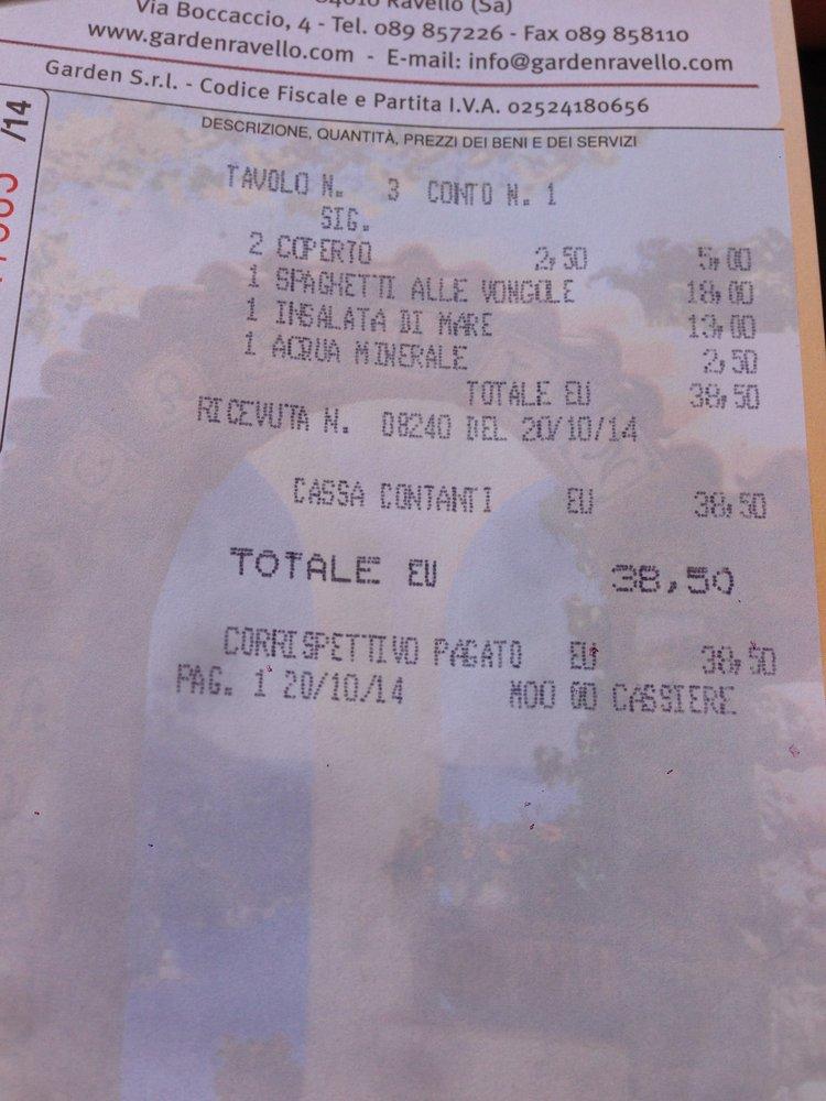 Menu at Garden Ravelo Restaurant, Ravello