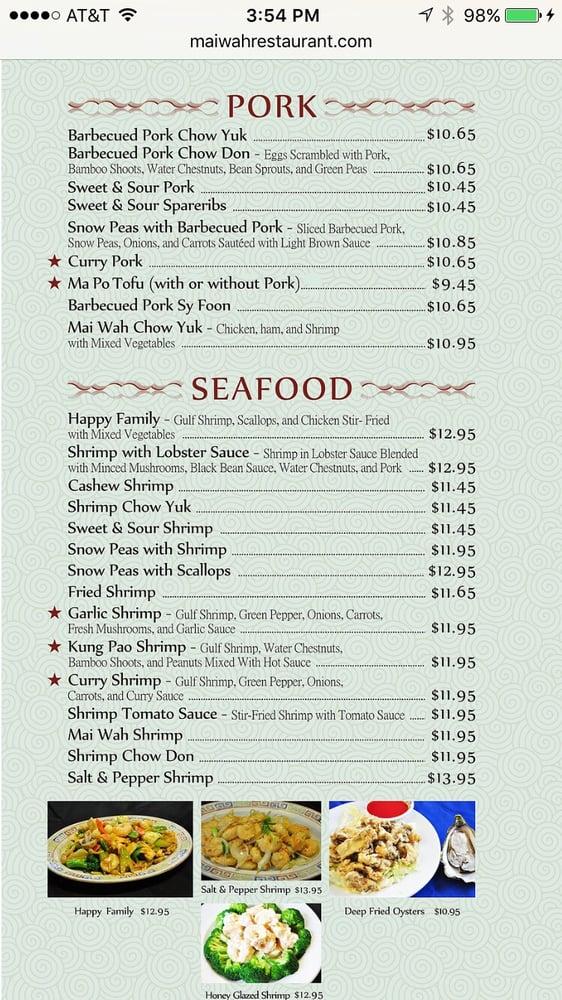 Menu at Mai Wah Restaurant, Portland, SE McLoughlin Blvd
