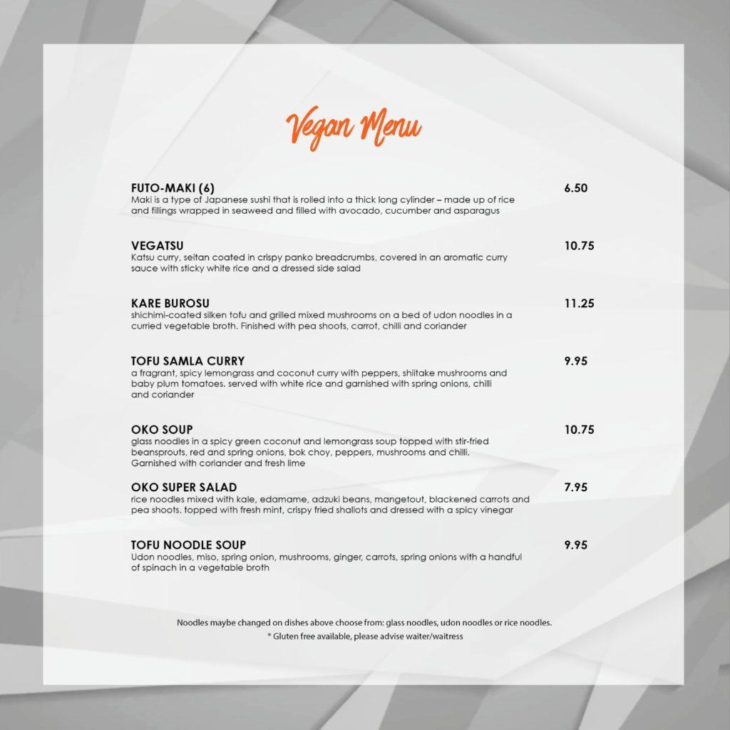 Menu at OKO Japanese Restaurant, Birmingham, Eleven Brindley Place