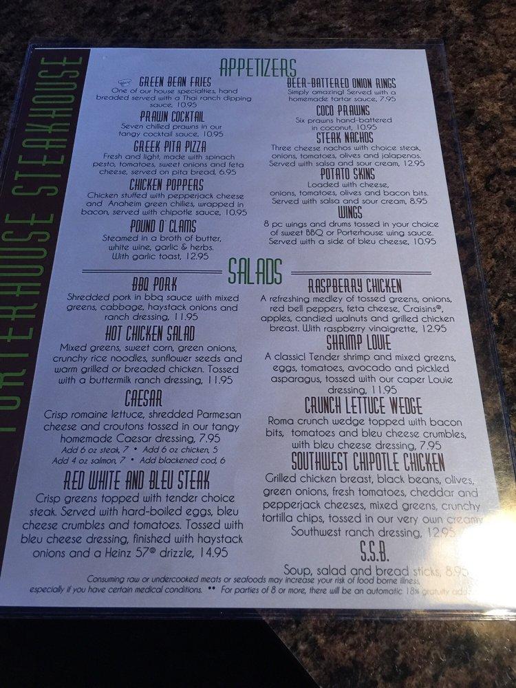 Menu at Porterhouse Steakhouse, Moses Lake