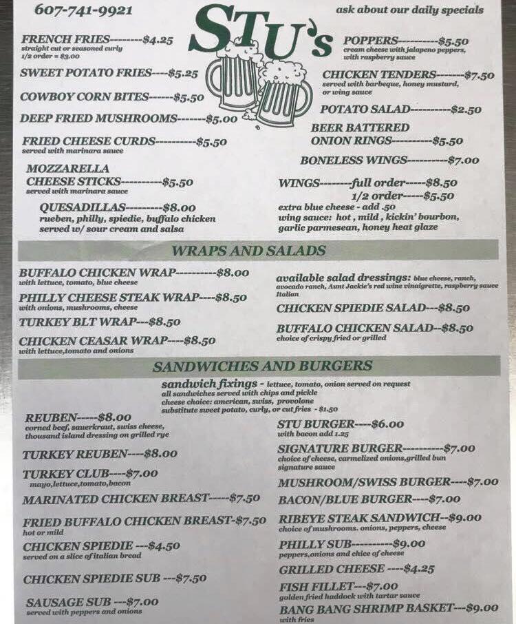Menu at Stu's Place pub & bar, Endicott