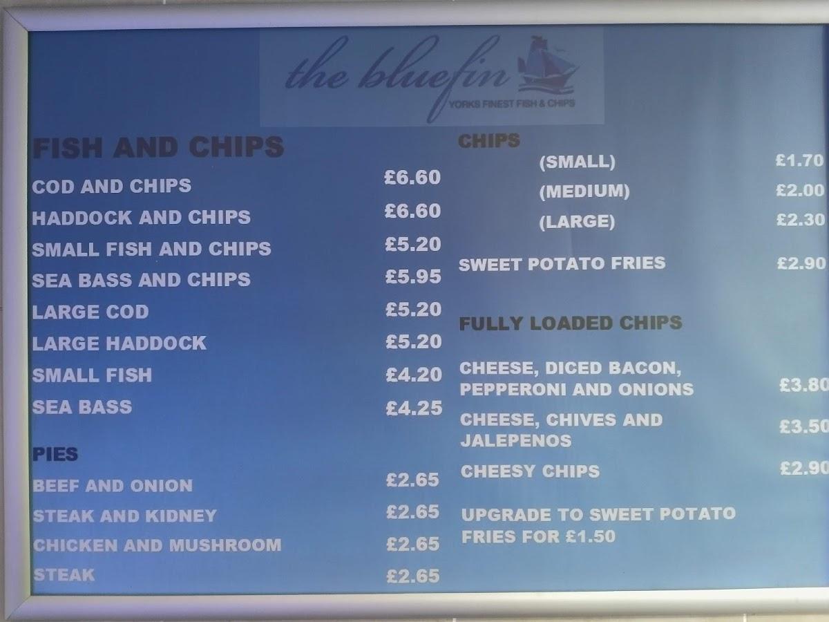 Menu at The Bluefin fast food, York, 82 Tadcaster Rd Dringhouses