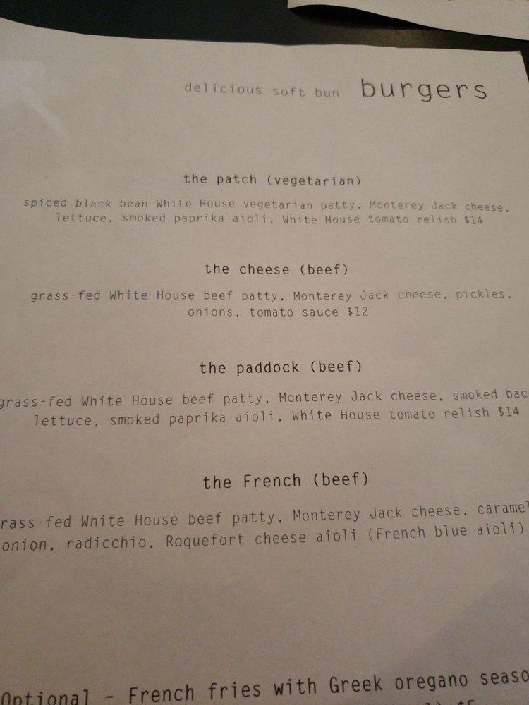 Menu at The White House restaurant, Hahndorf