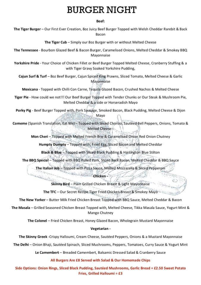 Menu at The Tiger Inn pub & bar, Turnditch
