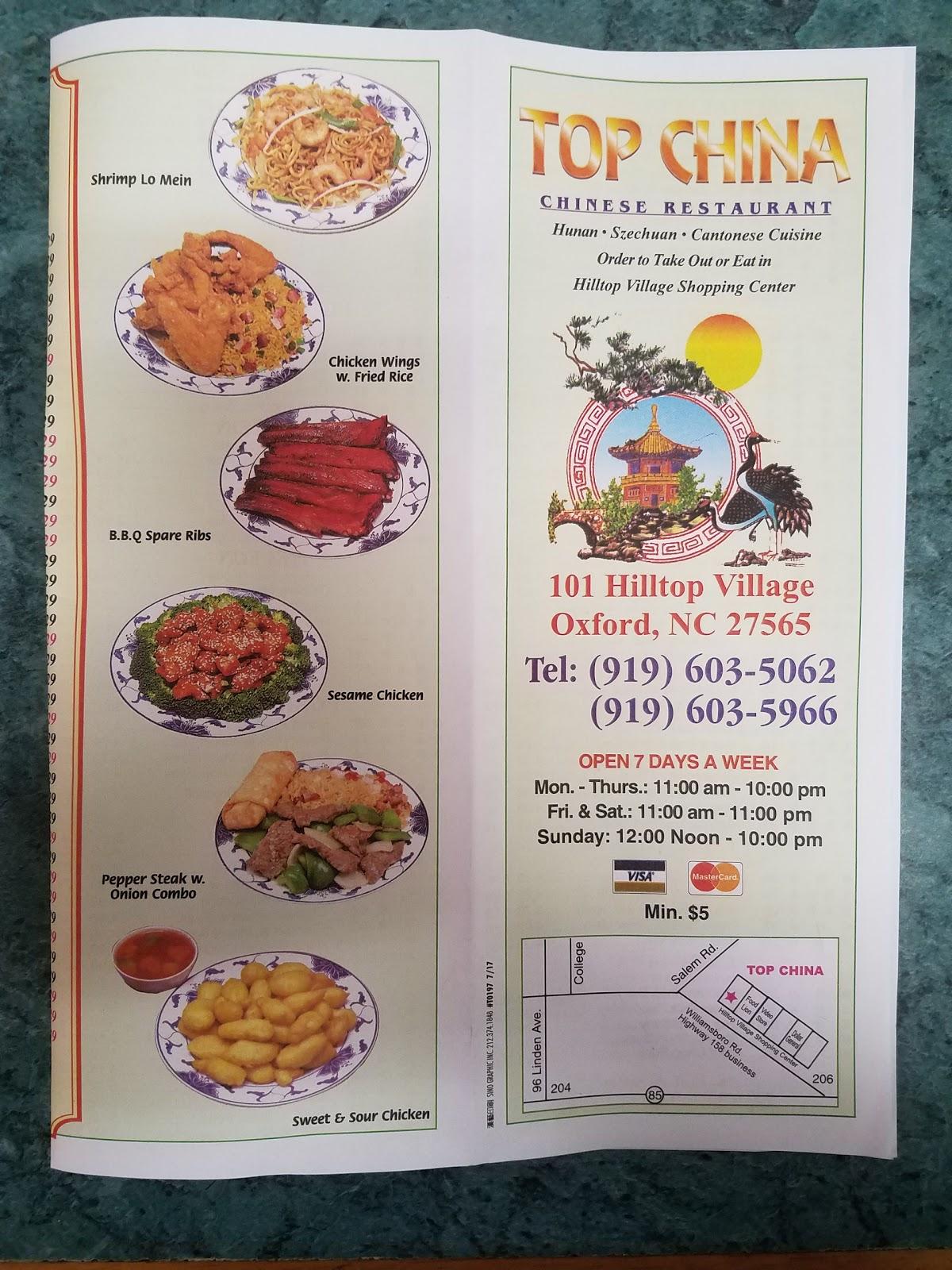 Menu at Top China Restaurant, Oxford
