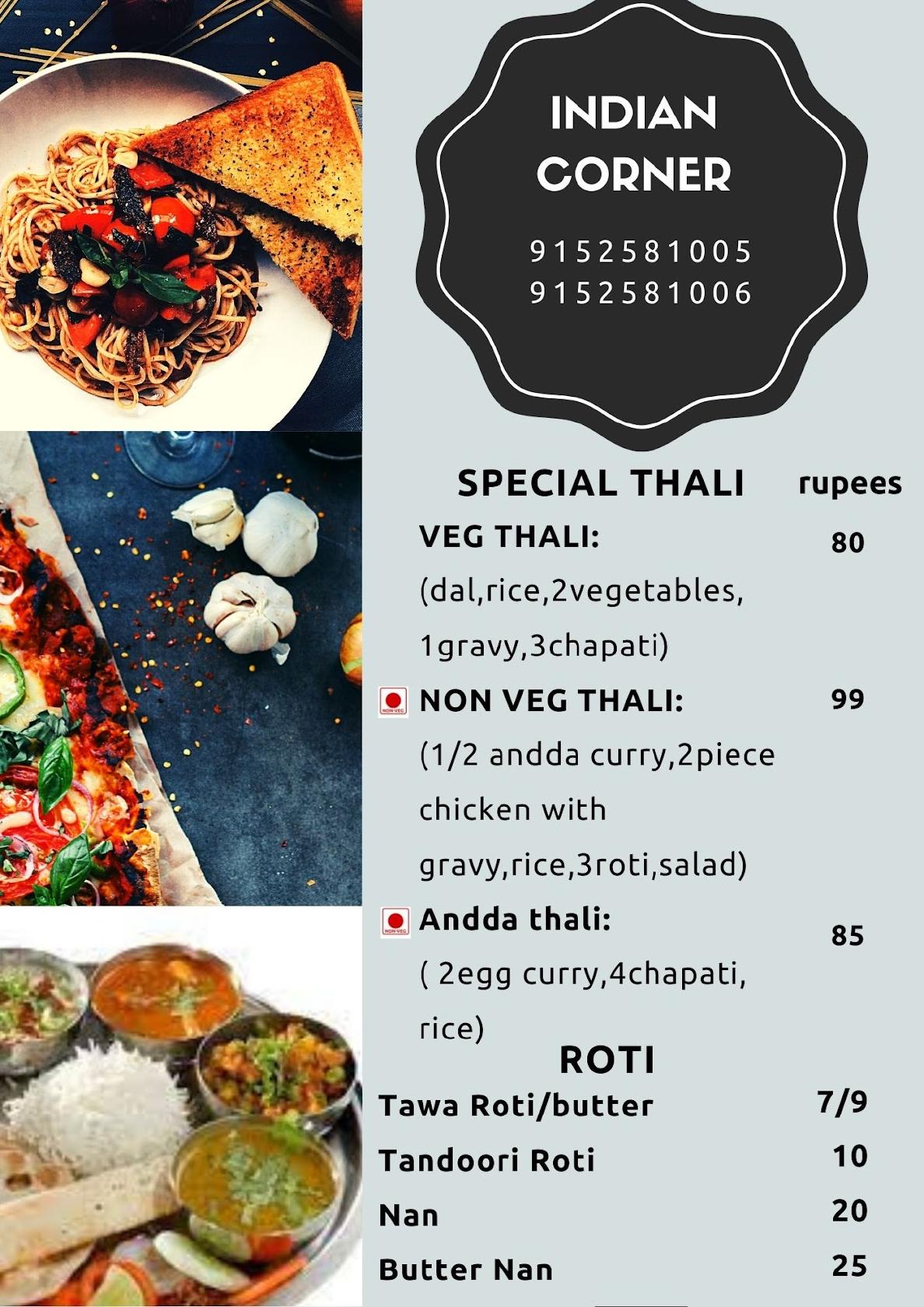Menu at indian corner, Mumbai