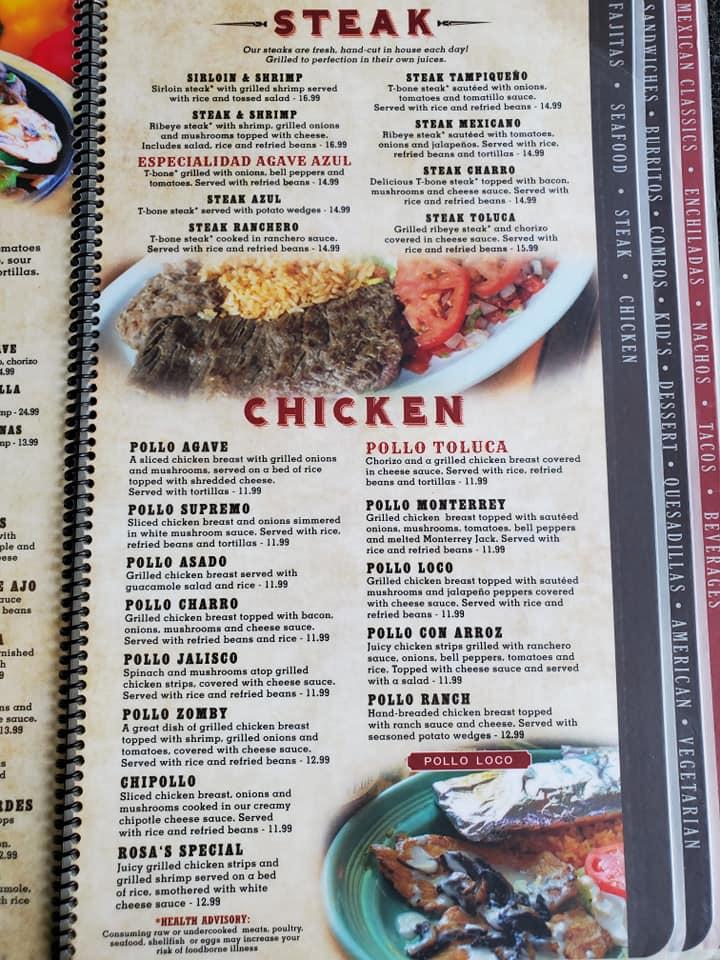 Menu at Agave Azul Mexican Restaurant, Covington