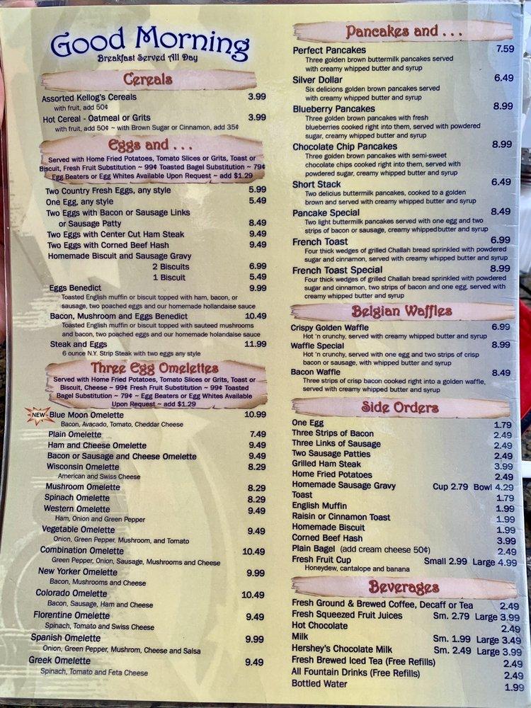 Menu at Blue Moon Diner restaurant, Palm Beach Gardens