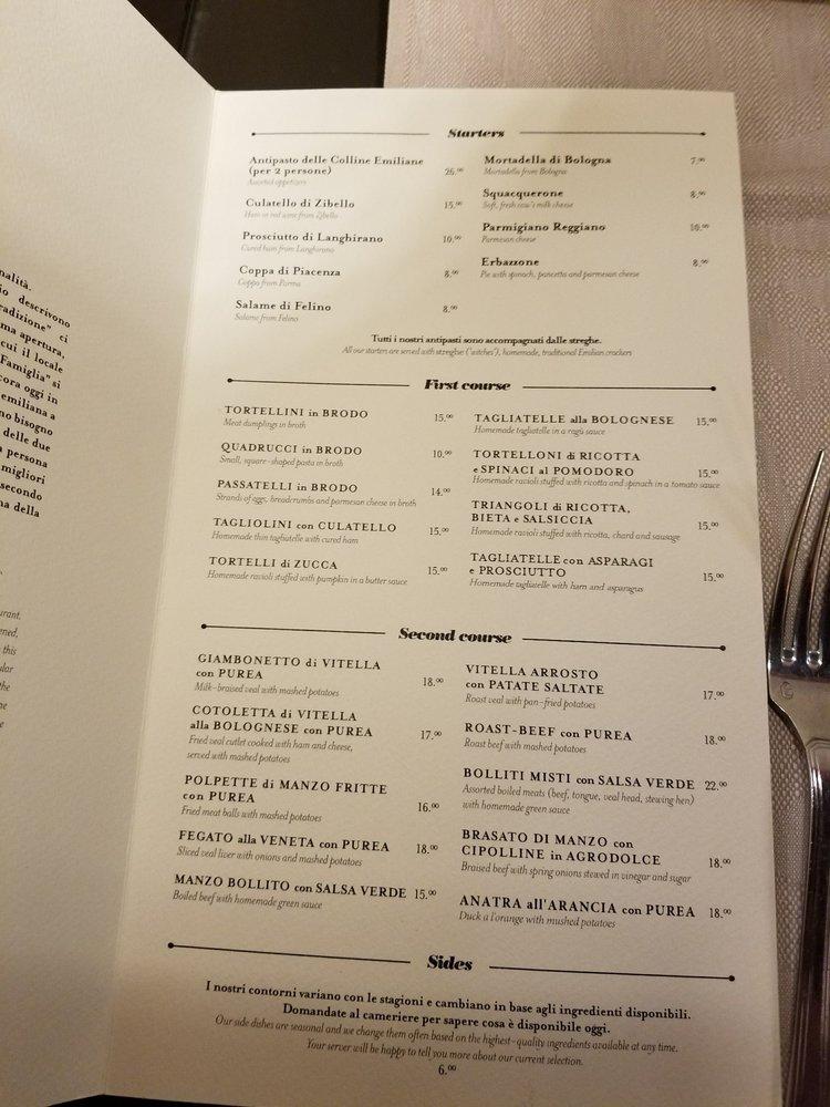 Menu da Colline Emiliane ristorante, Roma