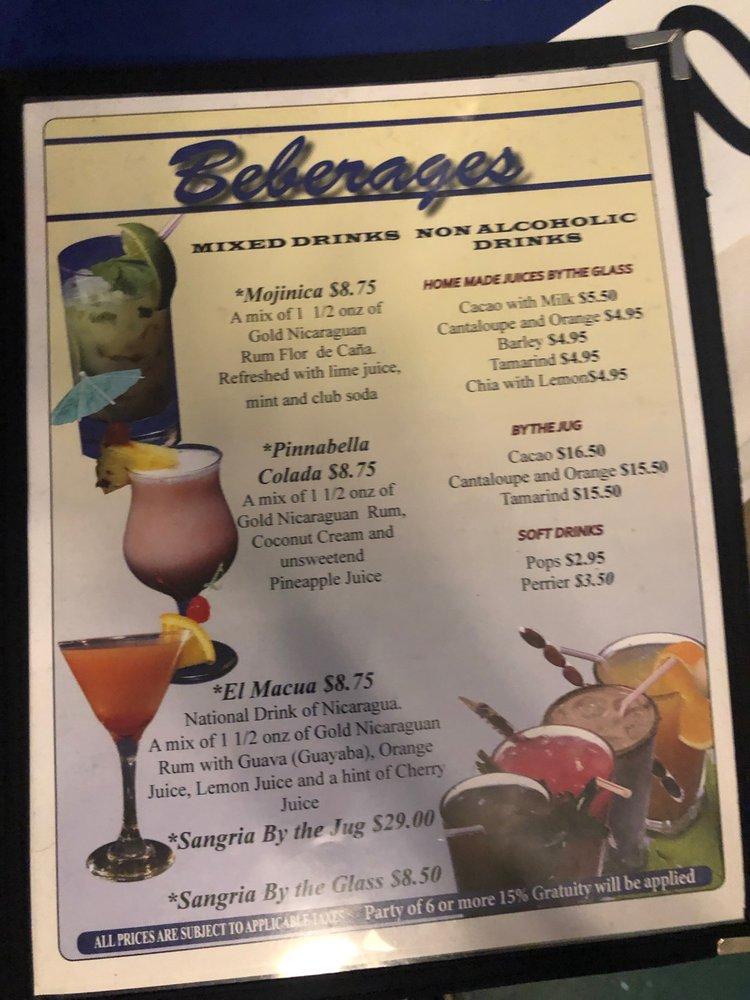 Carta del restaurante La Bella Managua, Toronto