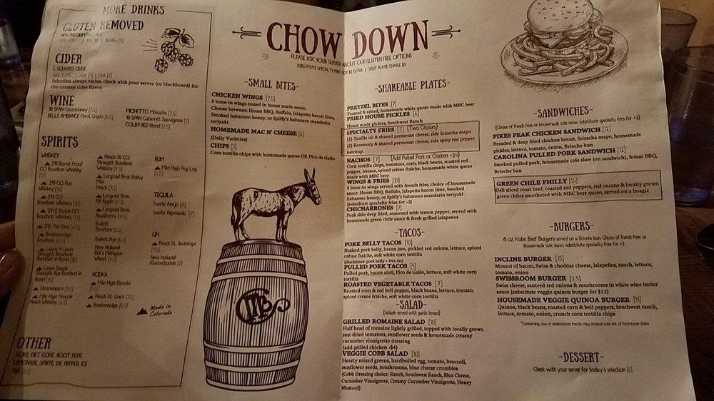 Menu at Manitou Brewing Company pub & bar, Manitou Springs